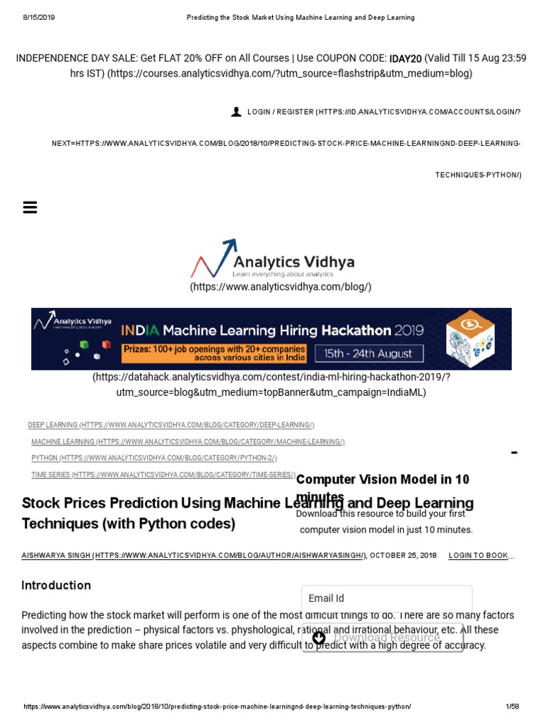 Predicting The Stock Market Using Machine Learning and Deep Learning ...