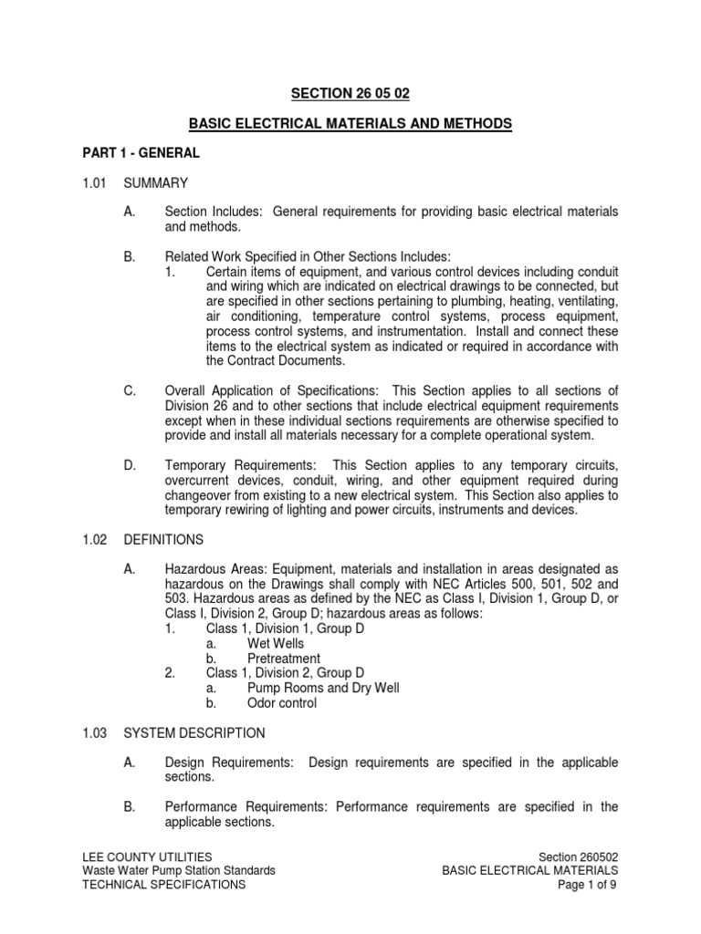 BASIC ELECTRICAL MATERIALS AND METHODS - Specs - All | PDF | Electrical ...