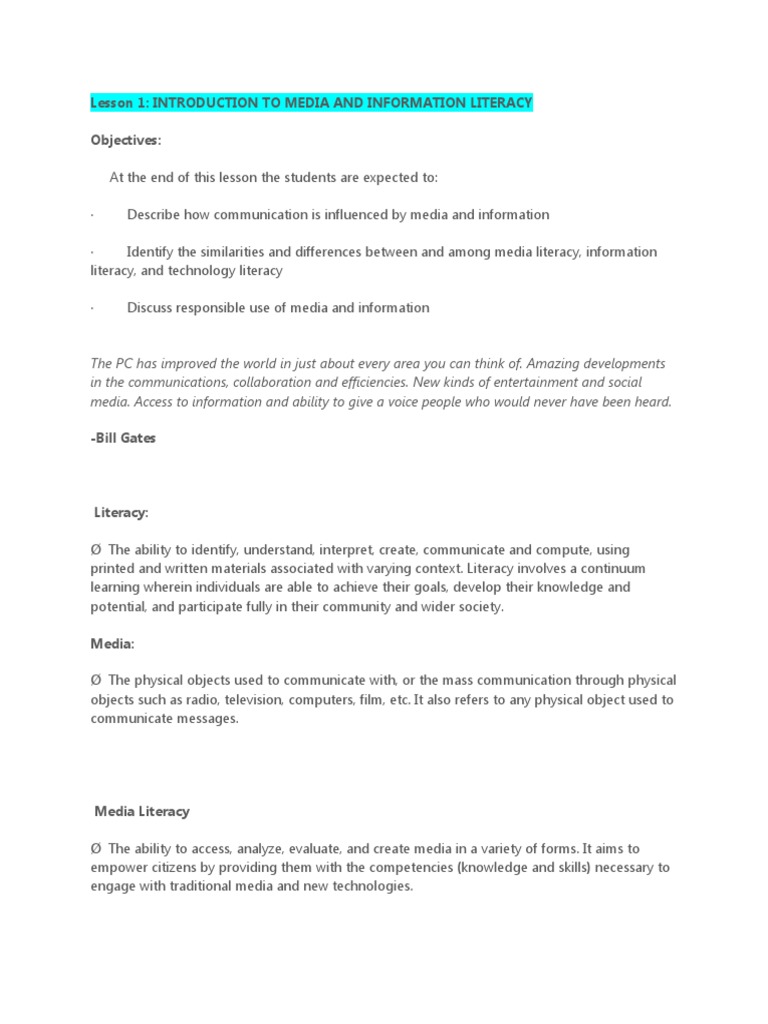 Lesson 1 | PDF | Media (Communication) | Mass Media