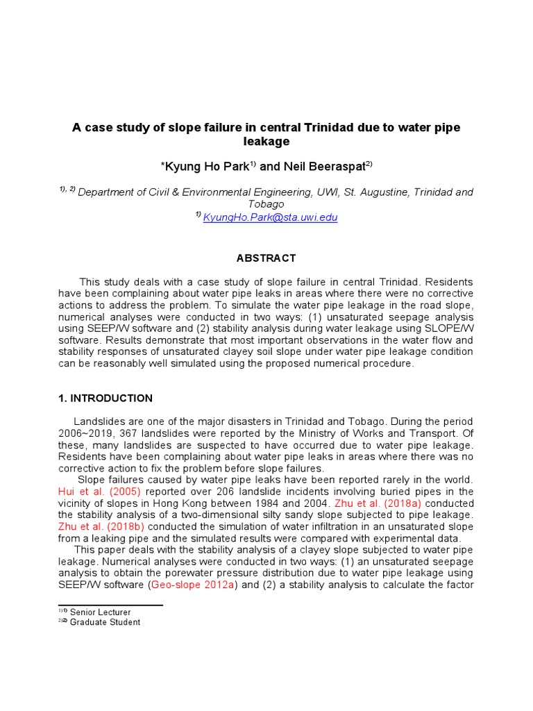 A Case Study of Slope Failure in Central Trinidad Due To Water Pipe ...