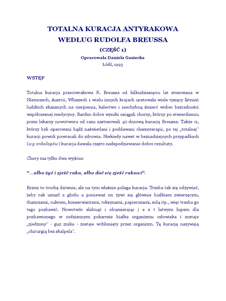 Totalna Kuracja Antyrakowa Rudolfa Breussa | PDF