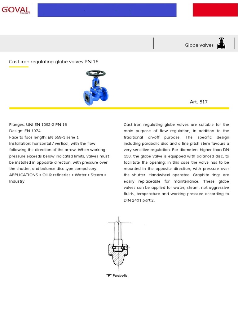 Cast Iron Regulating Globe Valves PN 16 | PDF | Valve | Building Materials