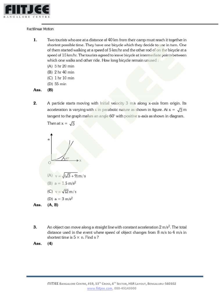 FIITJEE Bangalore Centre Physics Lecture Compilation on Motion and Mechanics | PDF | Dynamics ...