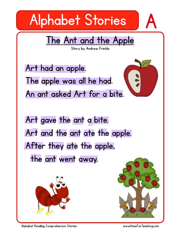 Aa-Letter Alphabet Stories Worksheet | PDF