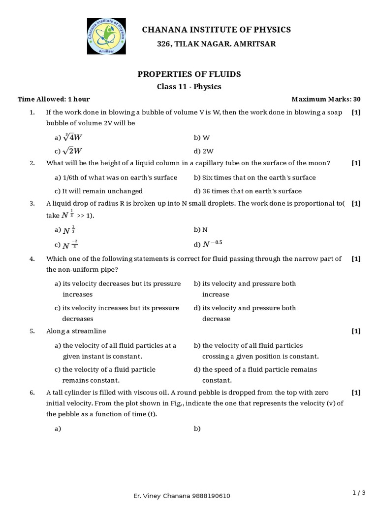 Properties of Fluids Test | PDF | Drop (Liquid) | Liquids