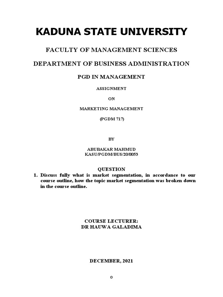 Understanding Market Segmentation Strategies: A Case Study of Kaduna State University's Post ...