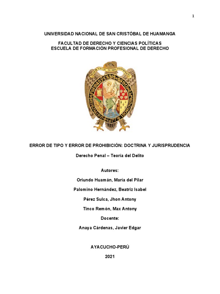 Error de Tipo y Error de Prohibición | PDF | Derecho penal | Intención ...