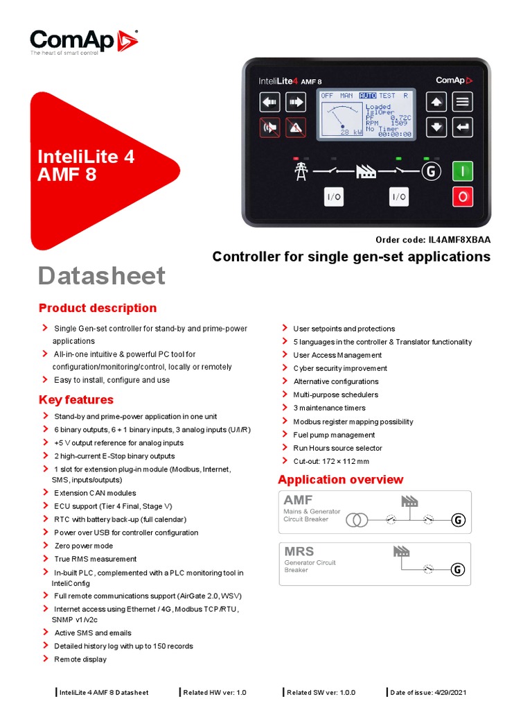 InteliLite 4 AMF 8 Datasheet - 2 | PDF | Power Supply | Relay