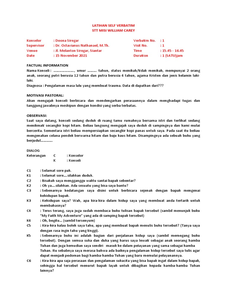 Clinical Pastoral Education - Self Verbatim | PDF | Pengembangan Diri ...