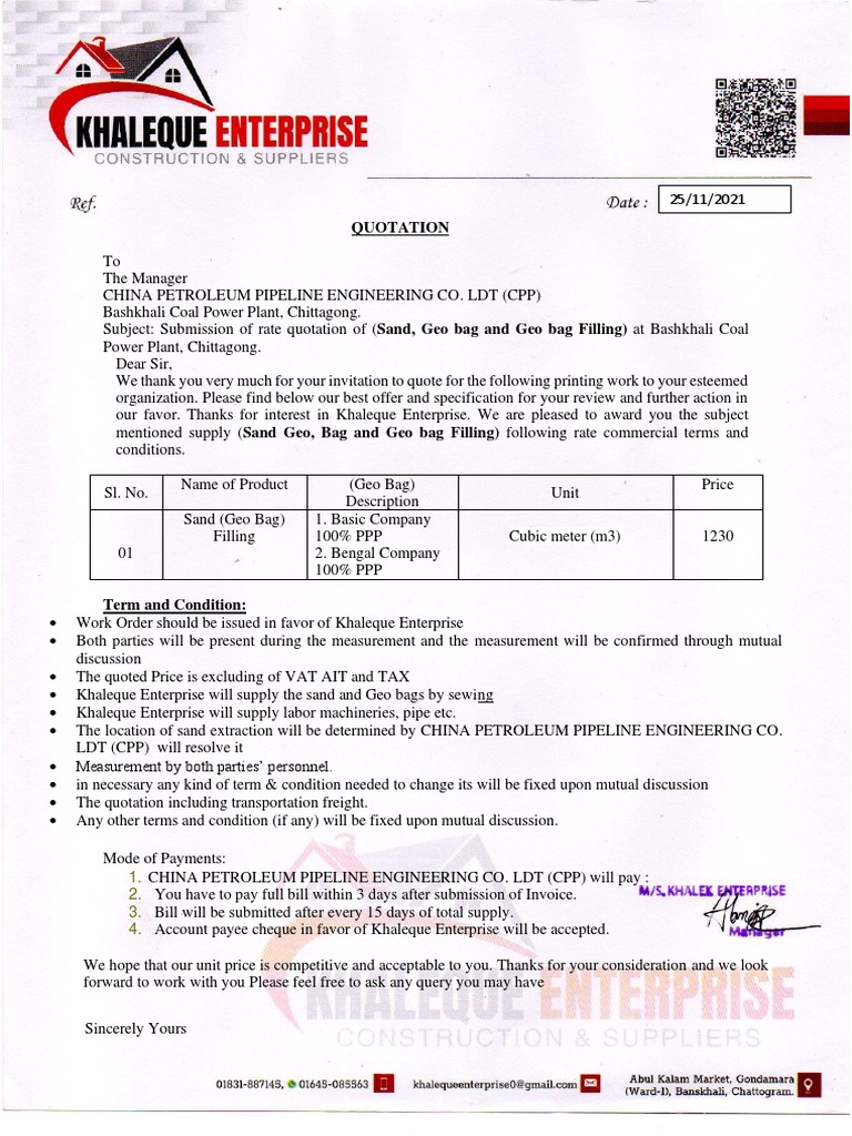 Geo bag filling quotation | PDF | Payments | Economies