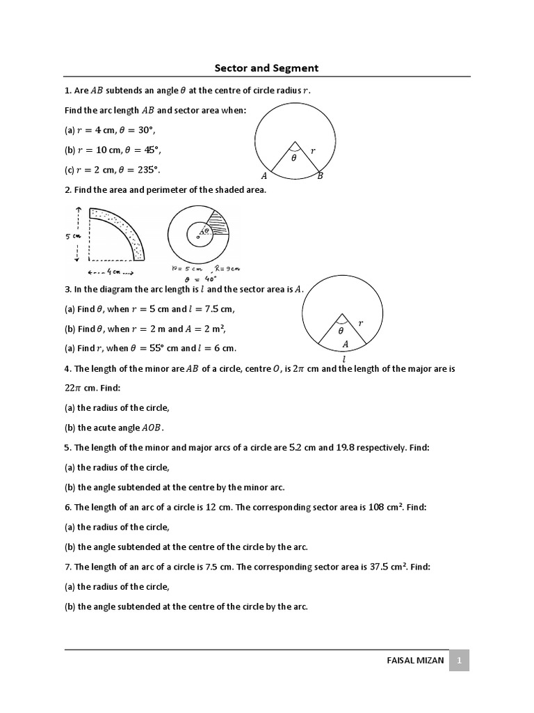 Find arc lengths, sector areas, and radii of circles | PDF | Area | Circle