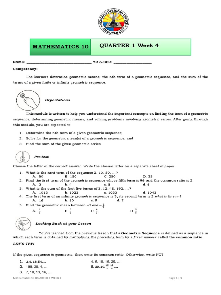 Determining Geometric Means, Finding Terms of Geometric Sequences, and ...