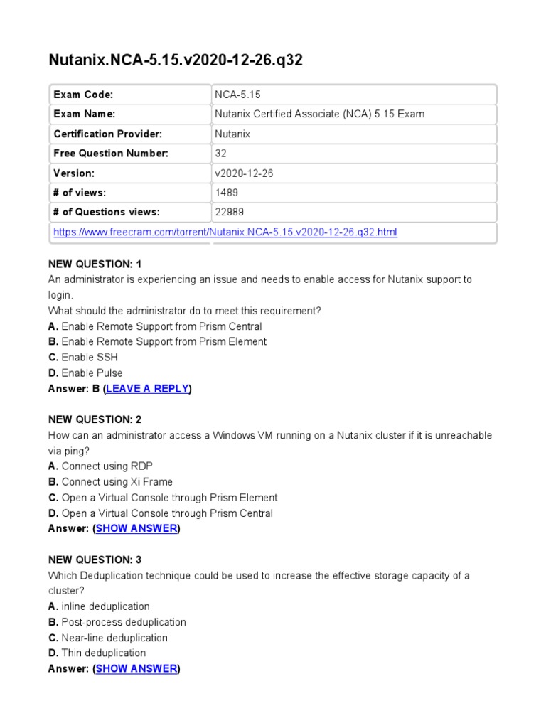 Nutanix - NCA-5.15.v2020-12-26.q32: Leave A Reply | PDF | Virtual Machine | Computer Architecture