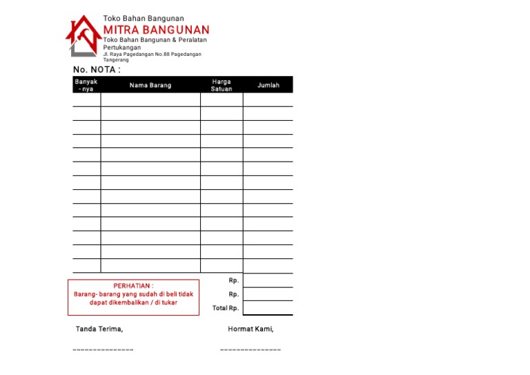05 Contoh Nota Toko Bangunan | PDF