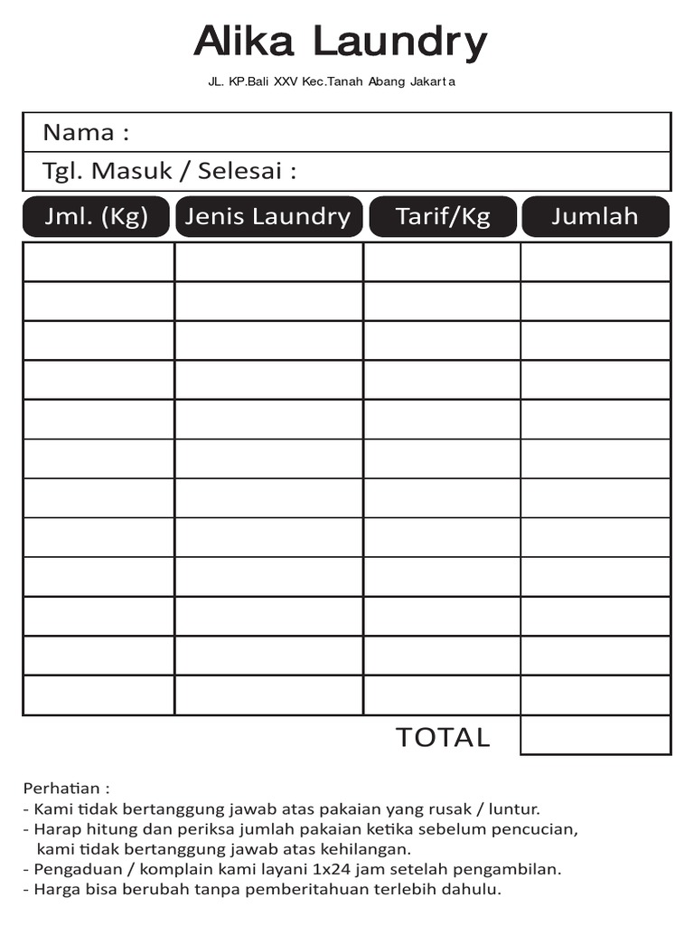 Contoh Nota Laundry | PDF