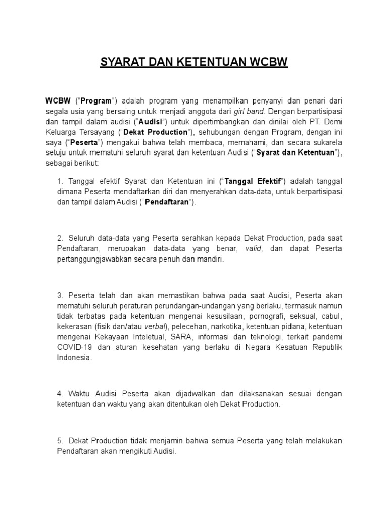Syarat Dan Ketentuan WCBW | PDF