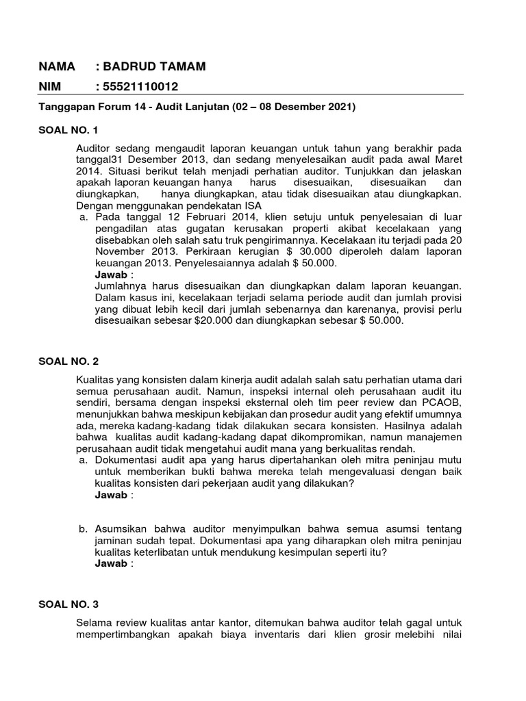 Tanggapan Forum 14 - Audit Lanjutan (BADRUD TAMAM) | PDF