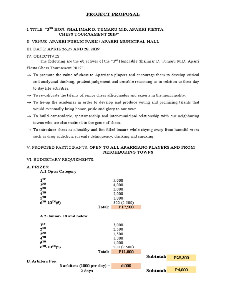 PROJECT PROPOSAL (Chess Tournament) | PDF | Traditional Games | Gaming