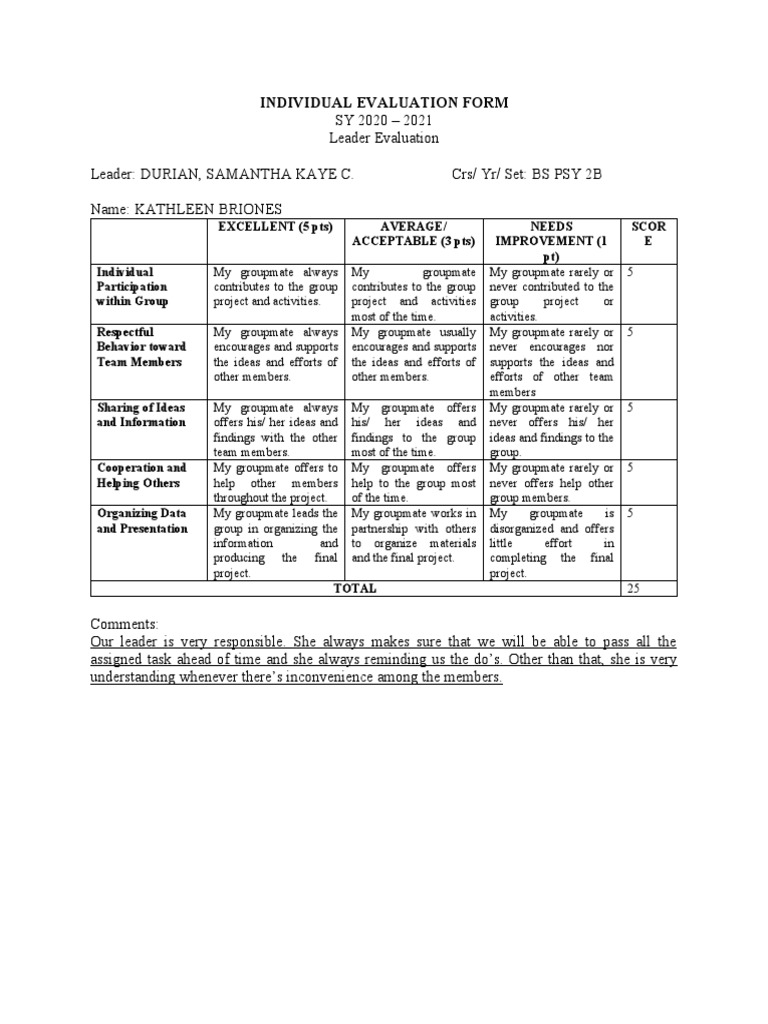 Group 4 Leader Evaluation Top | PDF | Psychology | Cognition