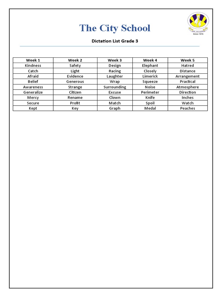 Grade 3 Dictation Words List | PDF | Young Adult