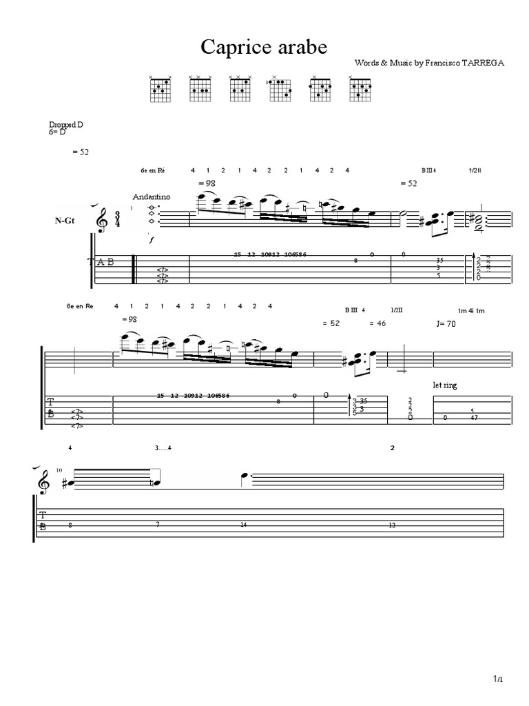 Capricho Arabe de Tarrega - Tablature | PDF