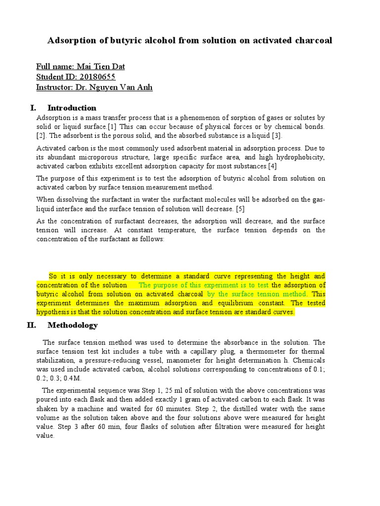 Adsorption of Butyric Alcohol From Solution On Activated Charcoal | PDF ...