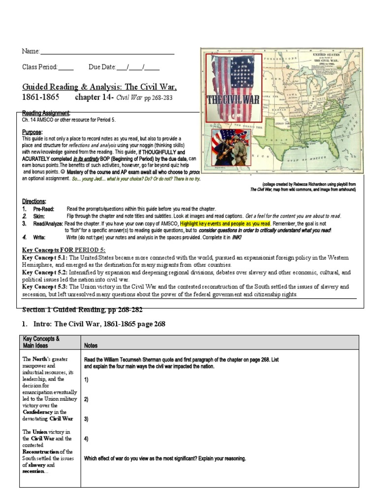 Guided Reading & Analysis: The Civil War, 1861-1865 Chapter 14 | PDF ...