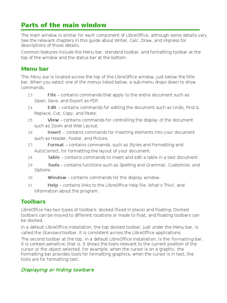 Parts of The Main Window: Menu Bar | PDF | Icon (Computing) | Window ...
