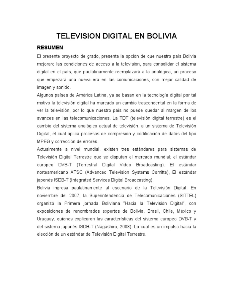 Television Digital En Bolivia Pdf Televisión Digital Televisión