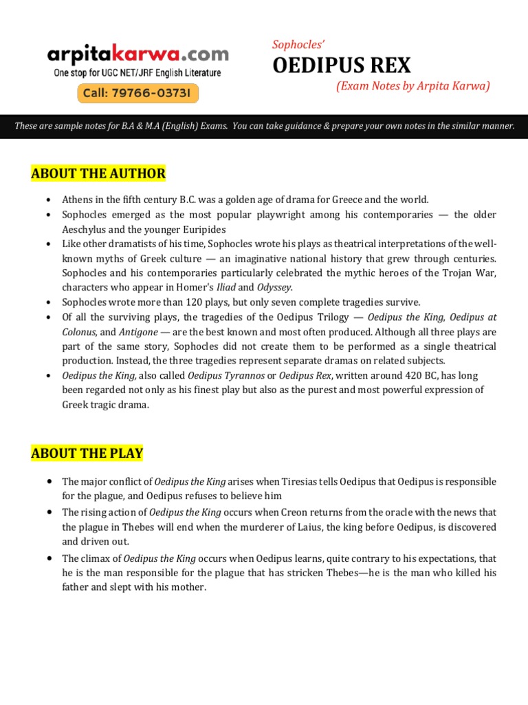 Sample Notes PDF - Oedipus Rex | PDF | Sophocles