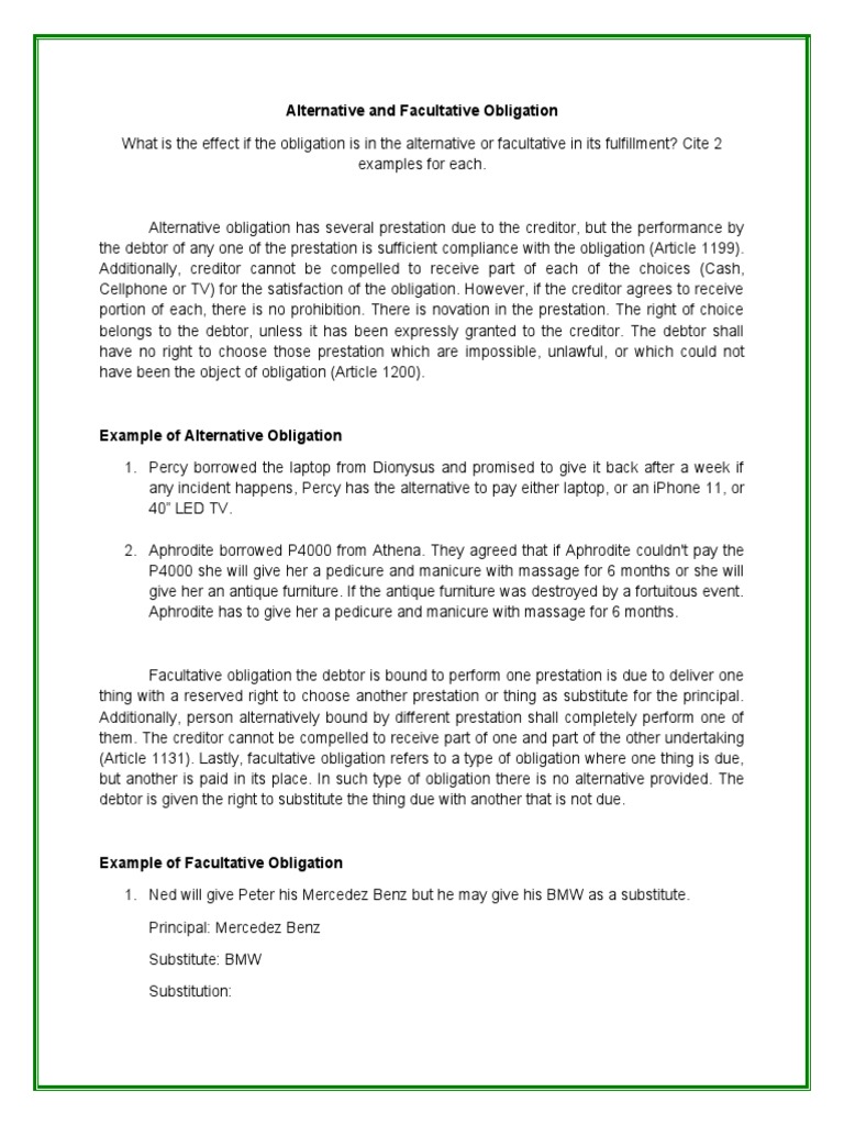Understanding Alternative vs Facultative Obligations | PDF | Private ...