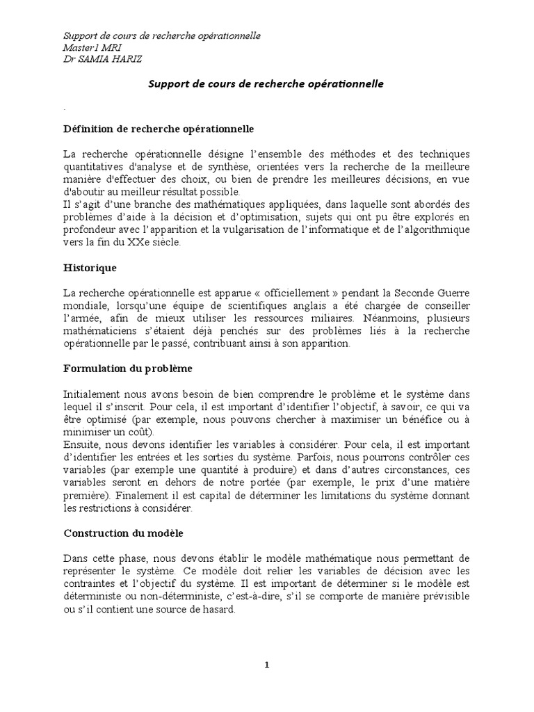 Support Ro Mri | PDF | Optimisation linéaire | Recherche opérationnelle