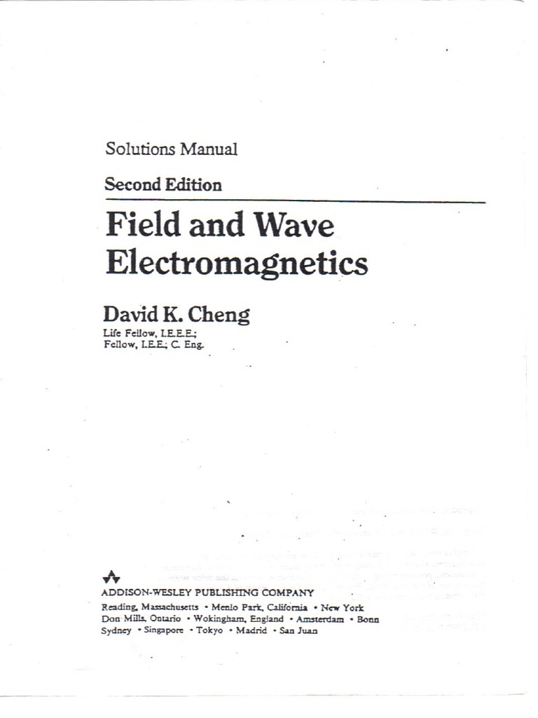 Field and Wave Electromagnetics 2e David K Cheng Solution Manual | PDF