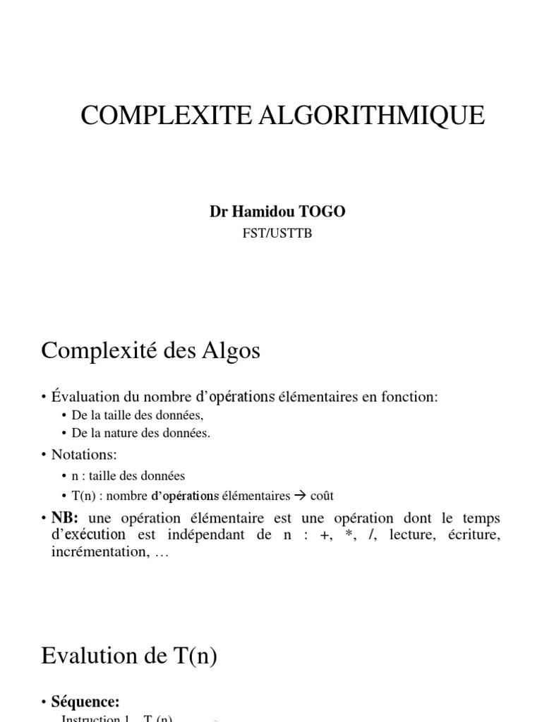Complexité Algorithmes Simplifiée | PDF | Théorie de la complexité (informatique théorique ...