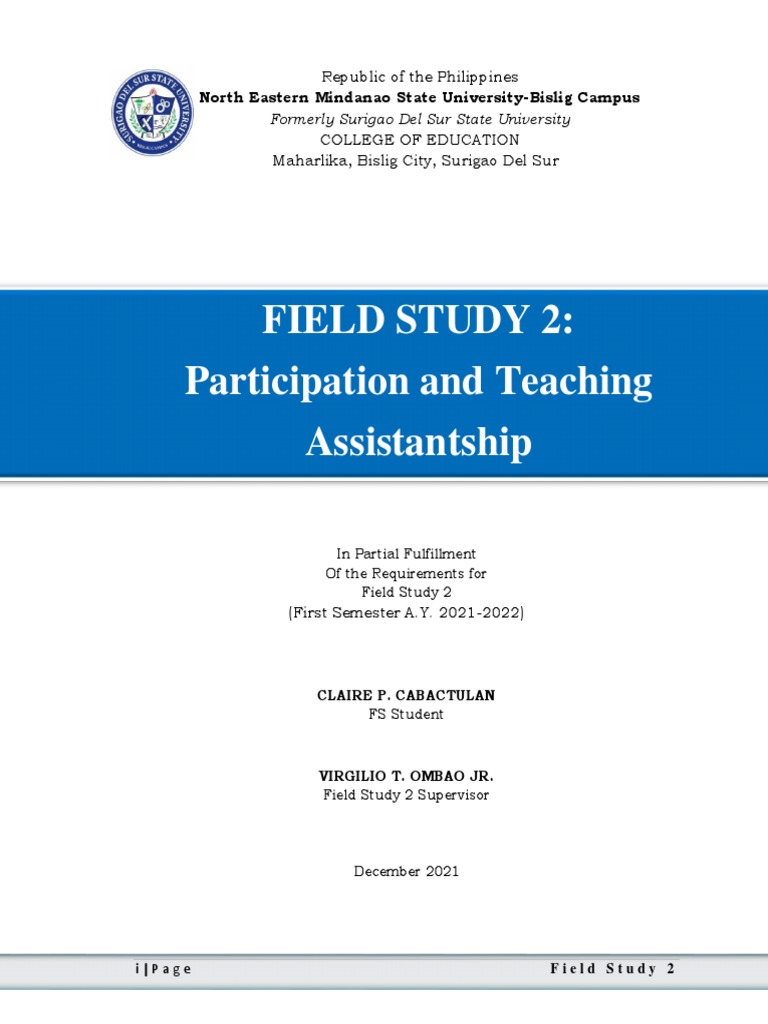 Field Study 2 Preliminaries Cover Page, Table of Contents, Students ...