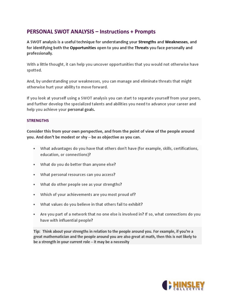 Personal SWOT Analysis Guide | PDF | Swot Analysis | Applied Psychology
