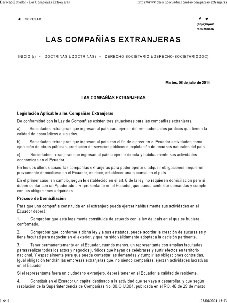 Derecho Ecuador - Las Compañías Extranjeras | PDF | Ecuador | normas ...