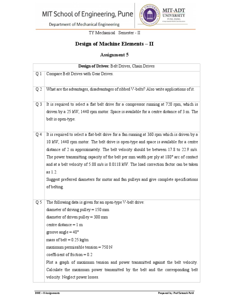 DME2 Assignment5 Q | PDF | Belt (Mechanical) | Mechanical Engineering