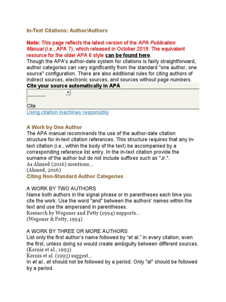Apa in Text Author Citation | PDF | Apa Style | Citation