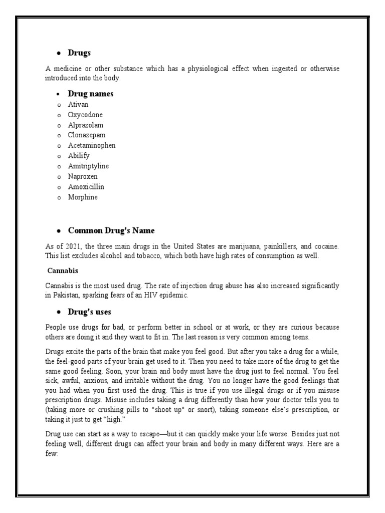 Drug Names: Drugs | PDF | Drugs | Substance Abuse