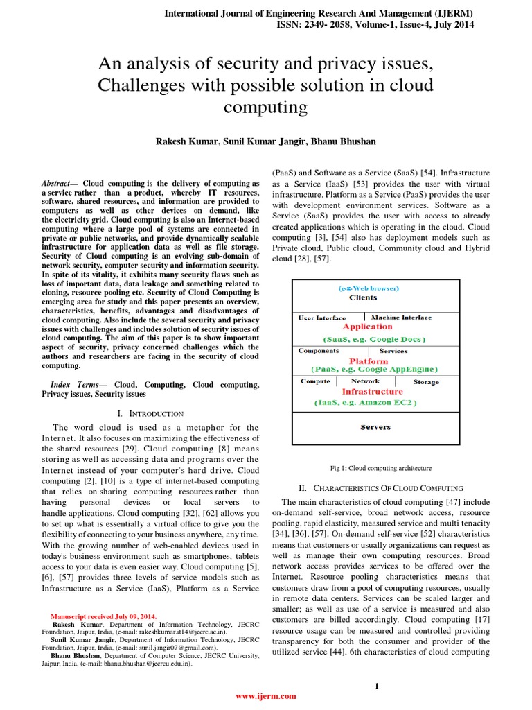 An Analysis of Security and Privacy Issues, Challenges With Possible ...