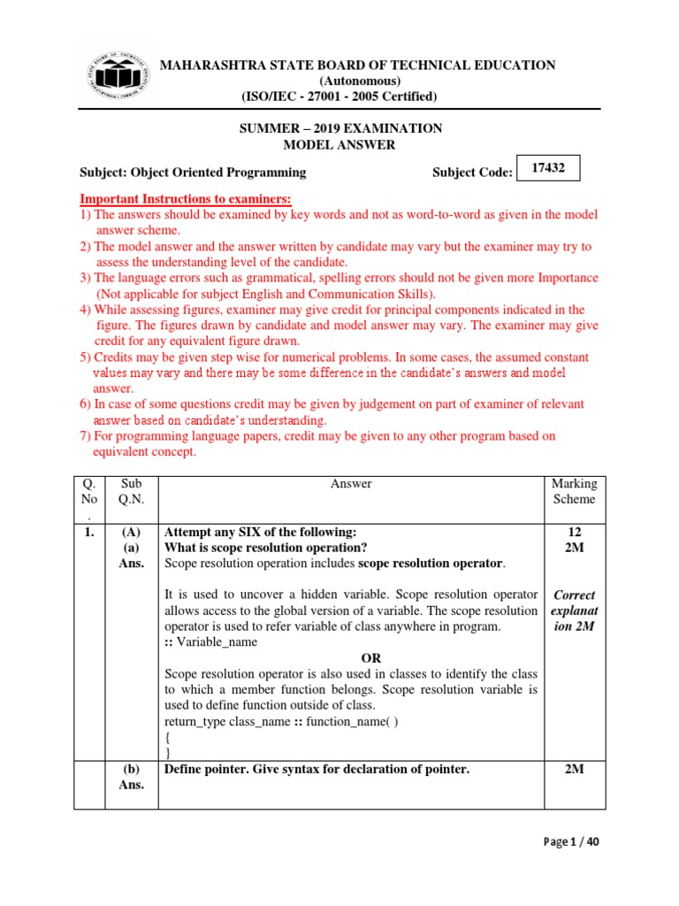 2019 Summer Model Answer Paper (Msbte Study Resources) | PDF | Class ...