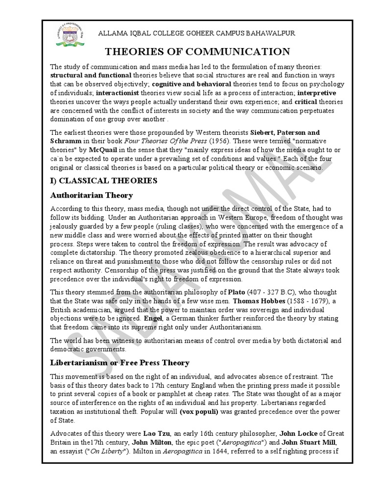 Theories of Communication | PDF | Communication | Mass Media