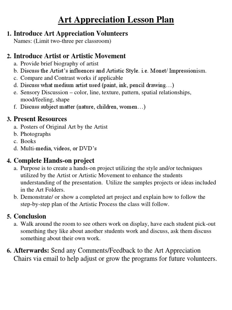 Art Appreciation Lesson Plan | PDF
