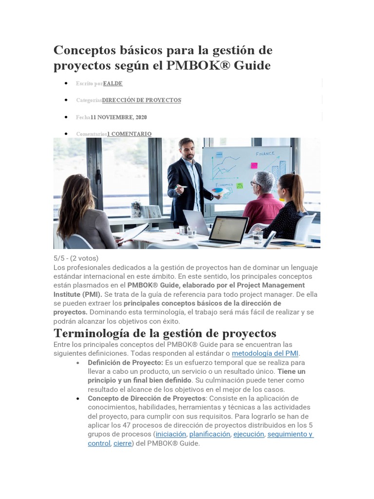 Conceptos Básicos para La Gestión de Proyectos Según El PMBOK | PDF | Gestión de proyectos ...