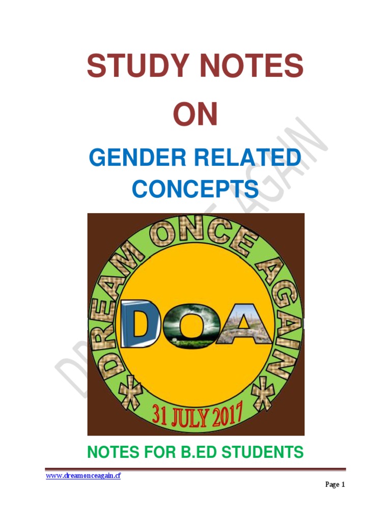 Study Notes ON: Gender Related Concepts | Download Free PDF | Gender ...