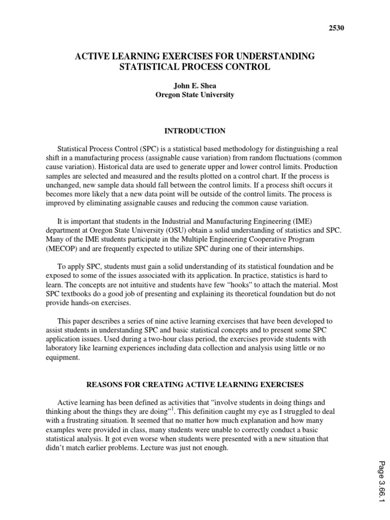 Active Learning Exercises For Understanding Statistical Process Control | PDF | Statistics ...