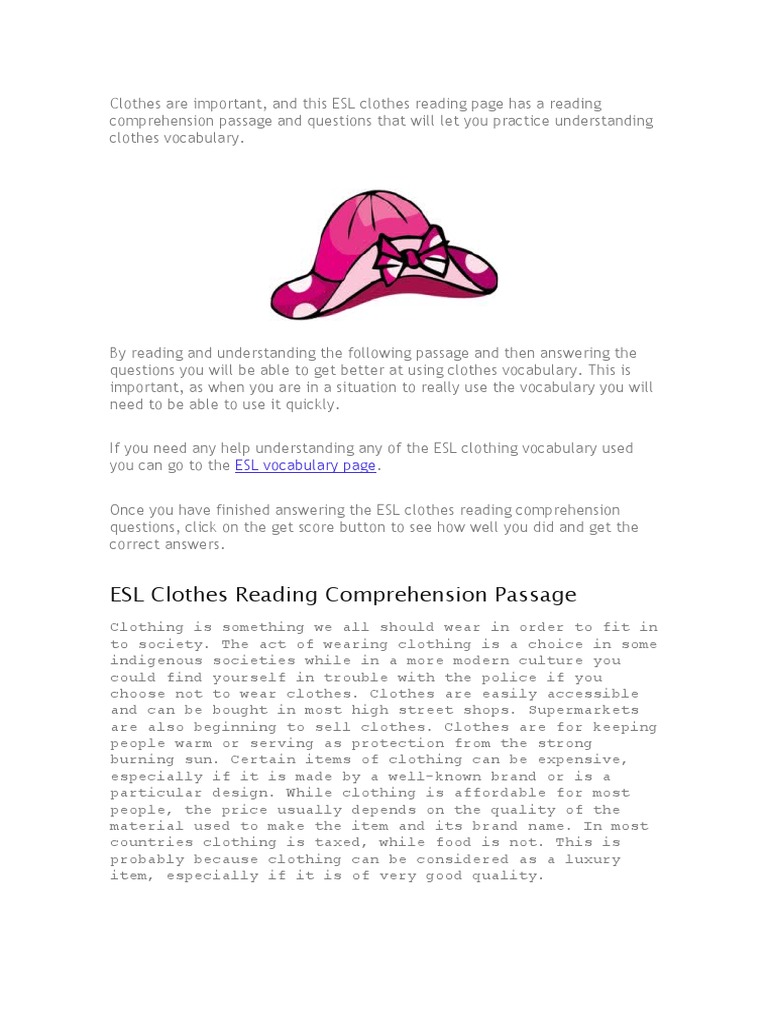 ESL Reading Comprehension: Clothes | PDF | Clothing | English As A ...