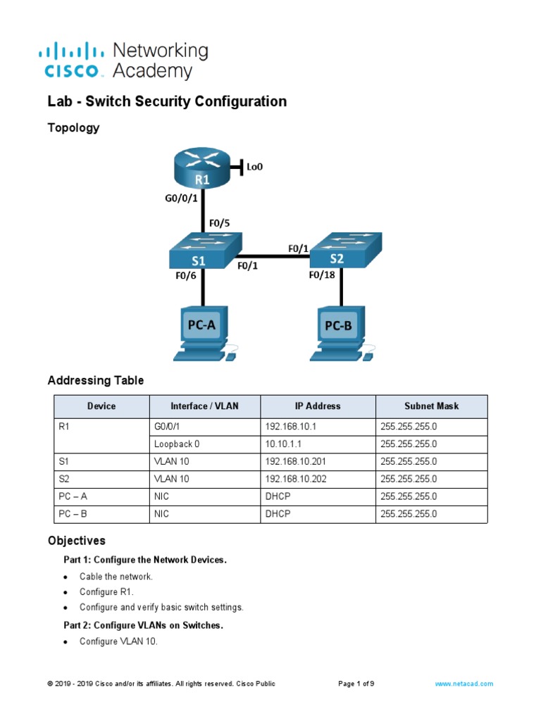 Lab Switch Security Configuration Topology Pdf Ip Address Computer Network