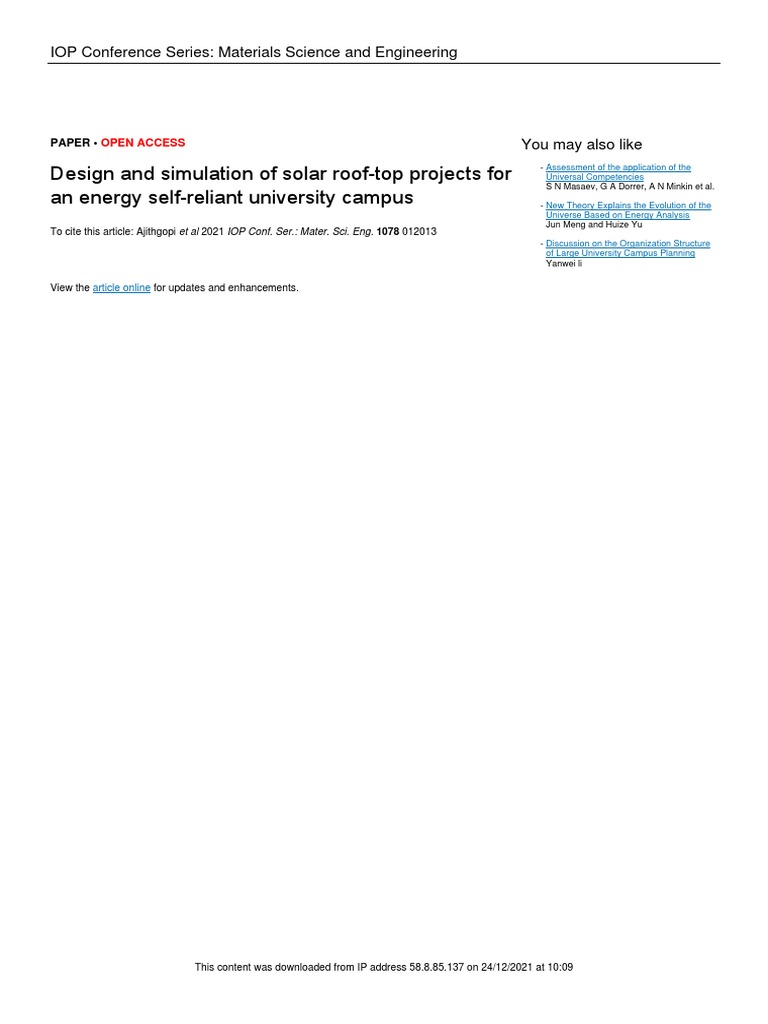 Design and Simulation of Solar Roof-Top Projects For An Energy Self ...